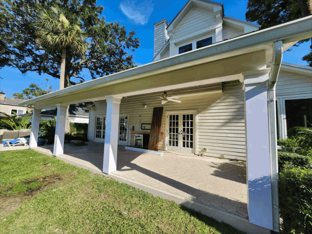Florida's Best Outdoor Ceiling T&G with PVC Wrapped Beams.